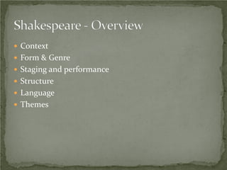 Introduction to Shakespeare - prior to A Level study | PPT