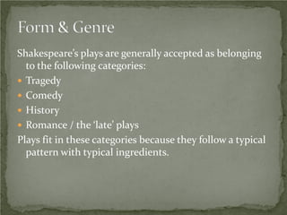 Introduction to Shakespeare - prior to A Level study | PPT