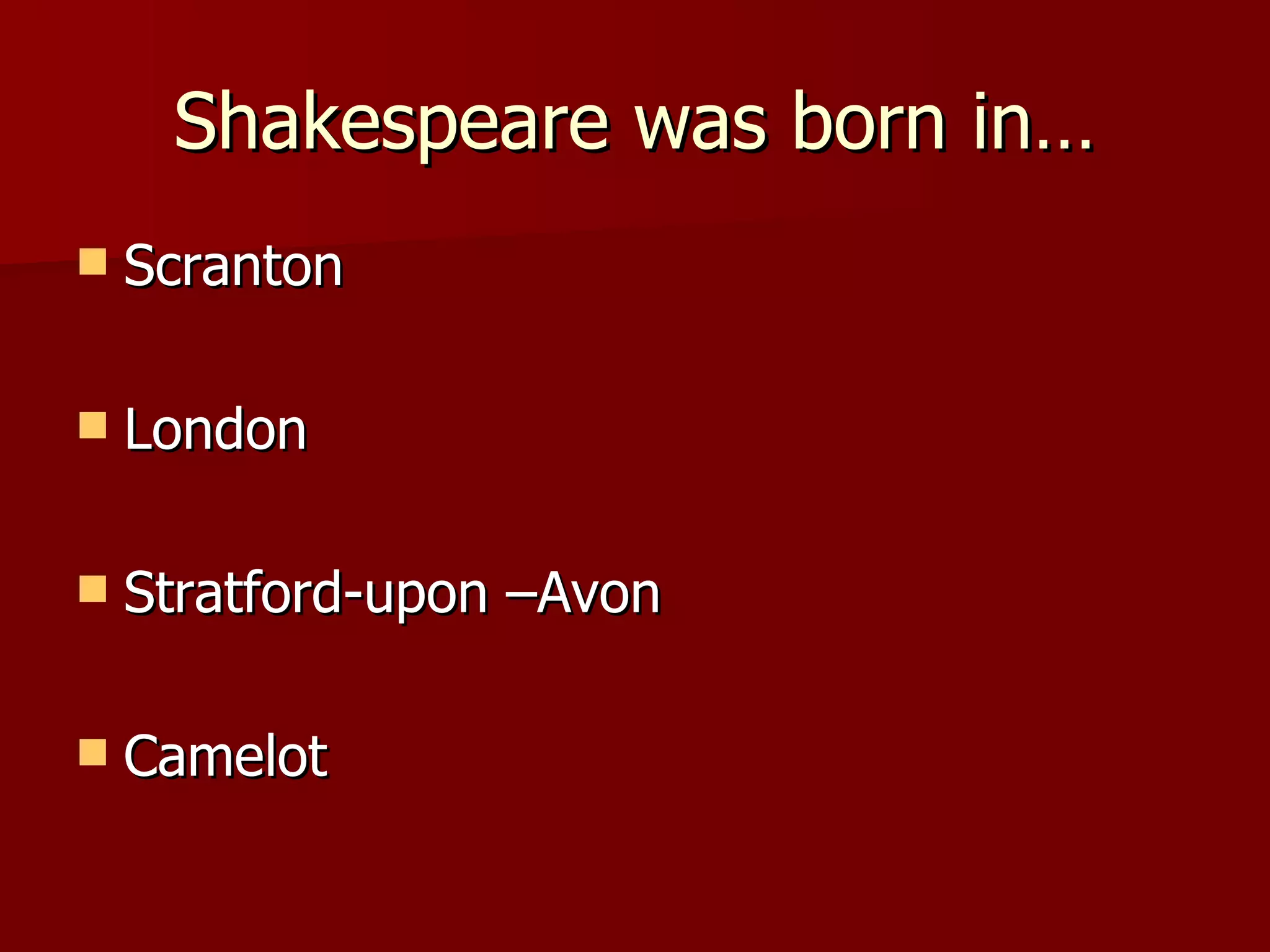 Shakespeare Introduction Quiz | PPT