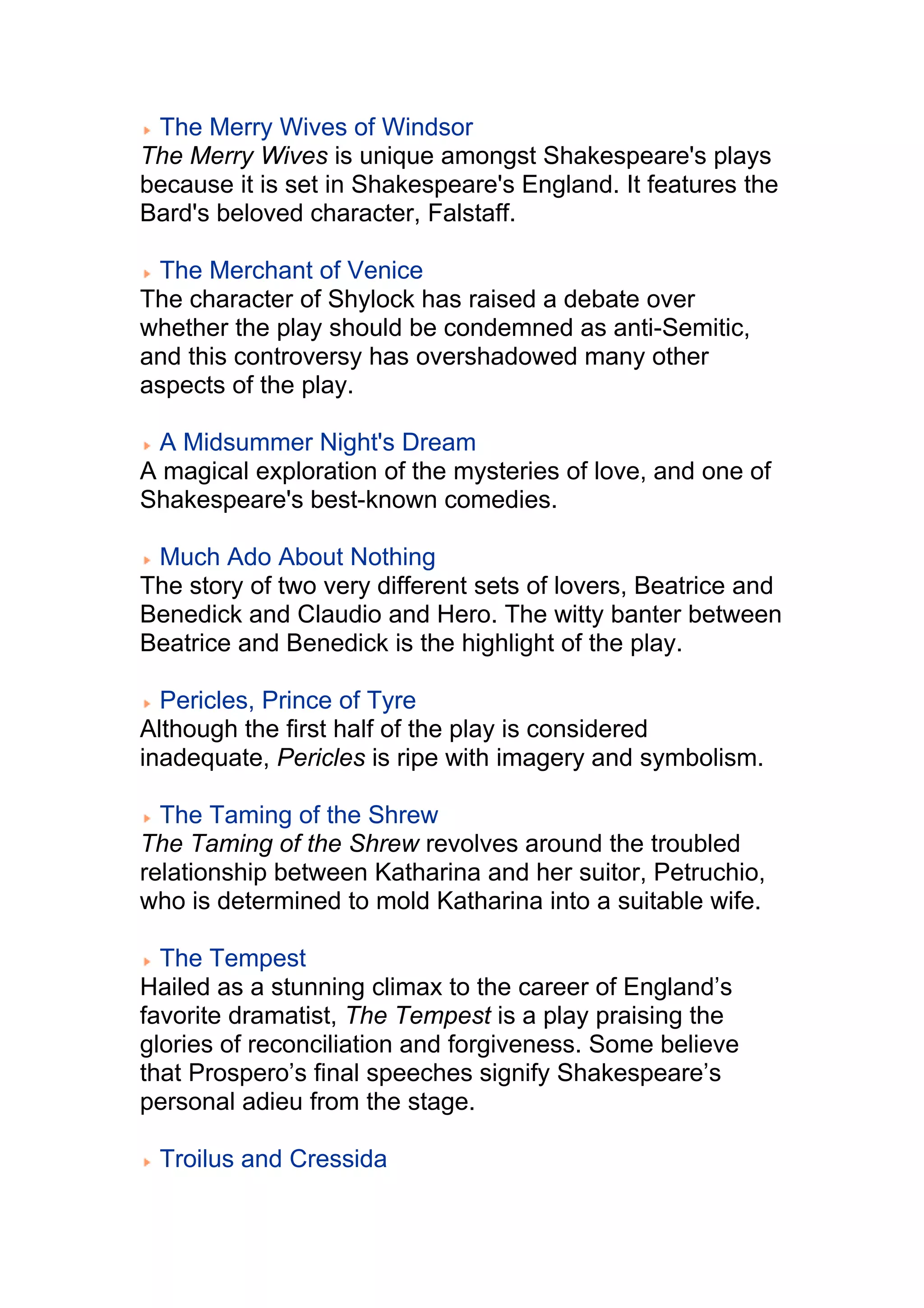 Shakespeare love quotes and shakespeare's comedies | DOC