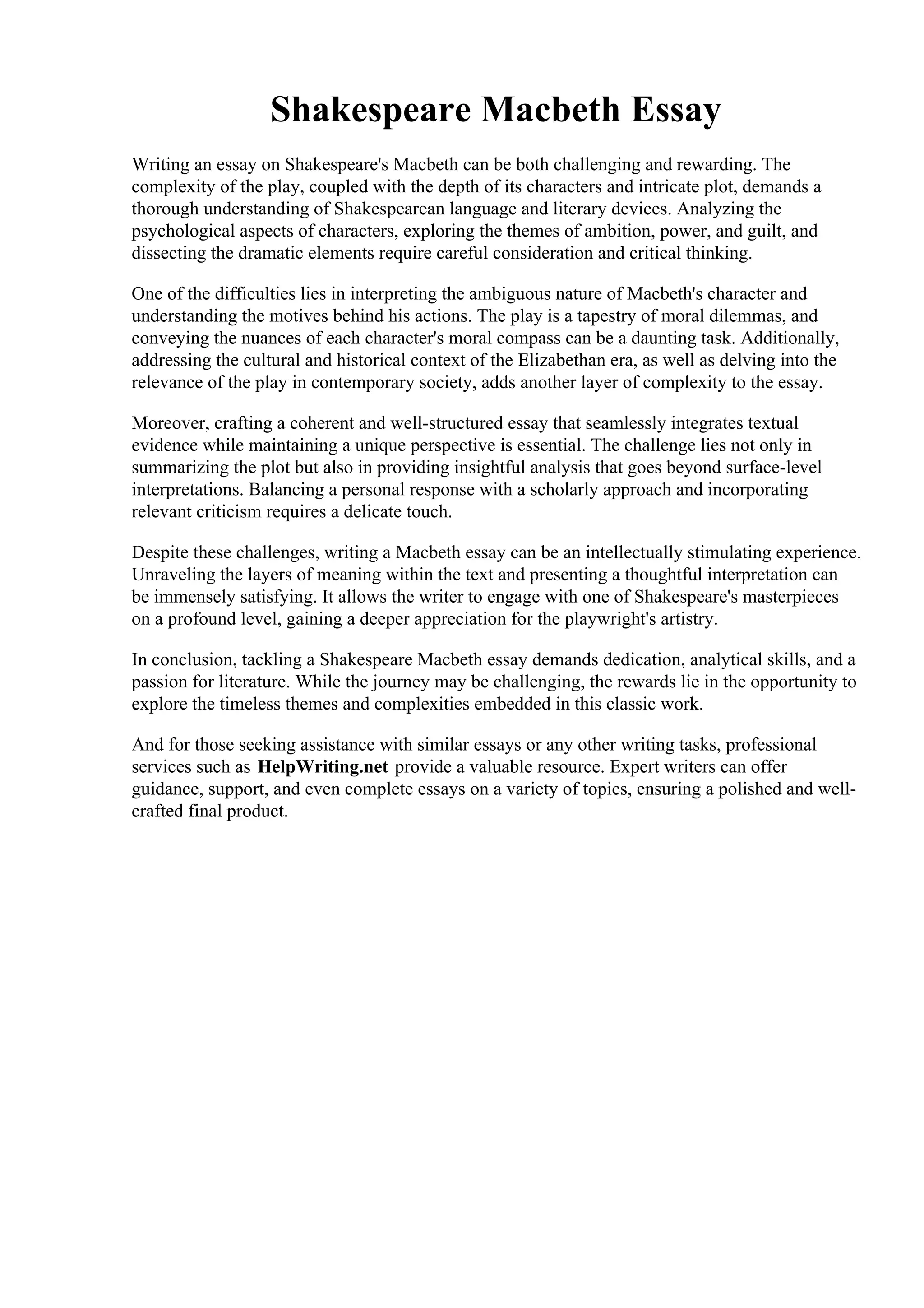 Shakespeare Macbeth Essay | PDF | Reproductive Health | Diseases and ...