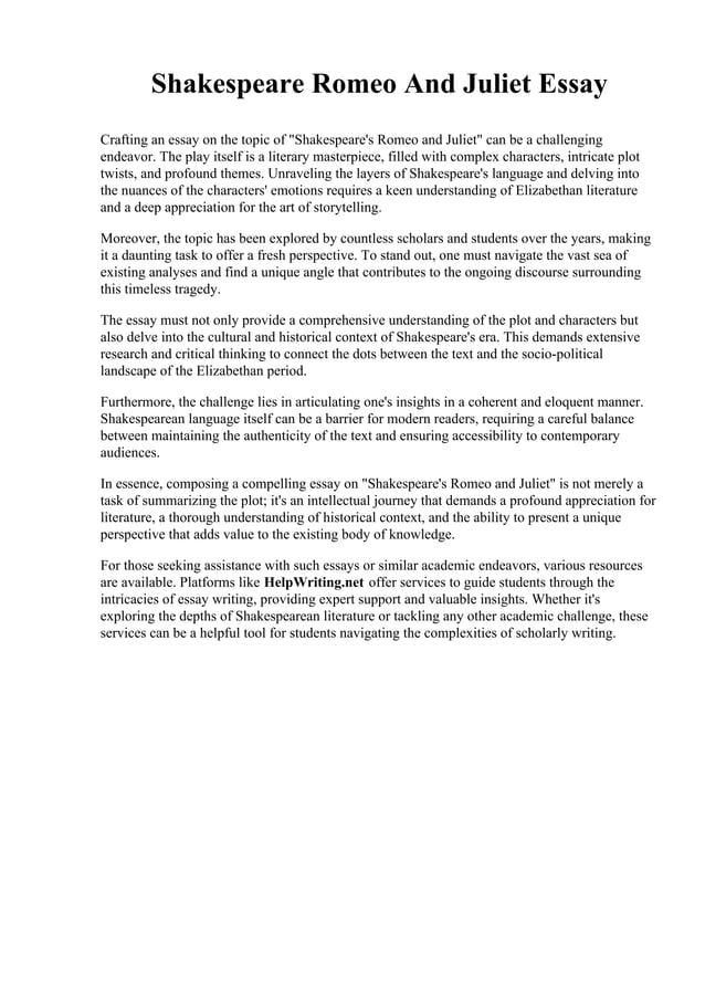 Shakespeare Romeo And Juliet Essay. Future Generations University | PDF