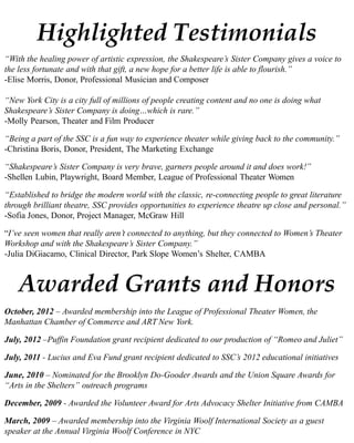 Shakespeare's Sister Company | PDF | Theater Venues | Attractions