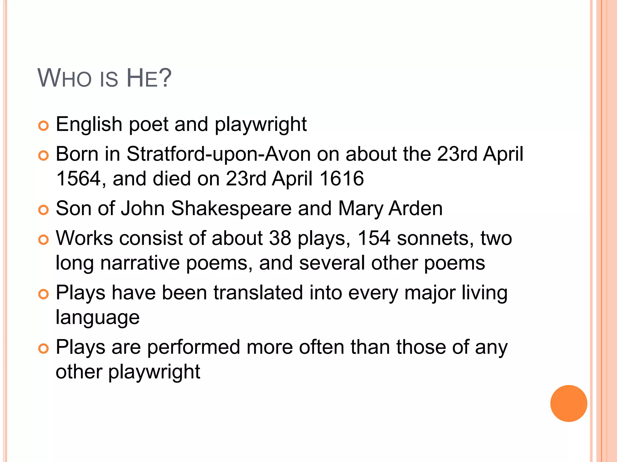 Shakespeare’s Life | PPTX
