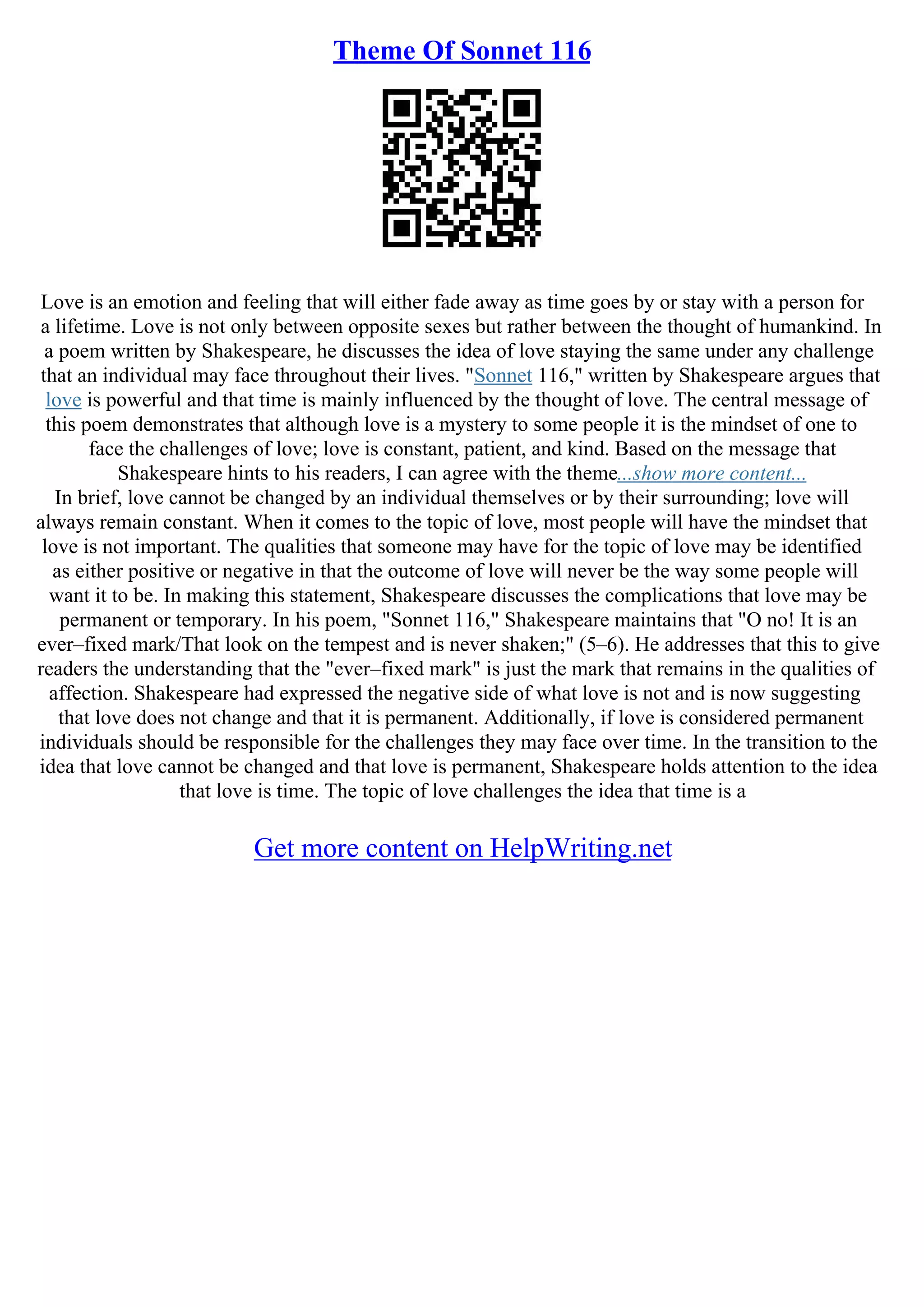 Shakespeare Sonnet 116 Analysis Essay | PDF