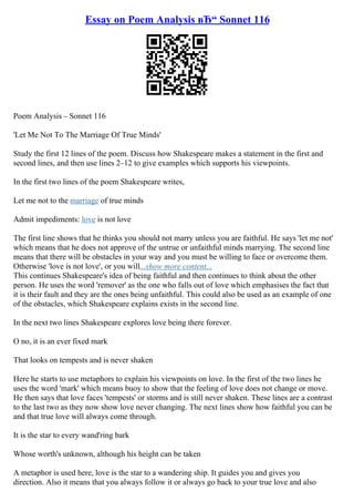 Shakespeare Sonnet 116 Analysis Essay | PDF