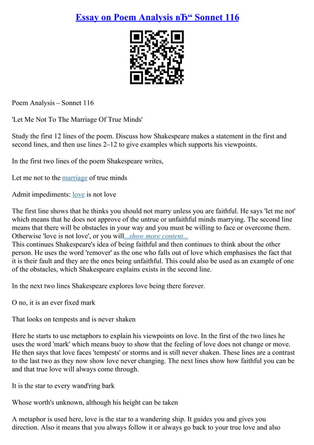 Shakespeare Sonnet 116 Analysis Essay | PDF | Poetry | Books and Literature