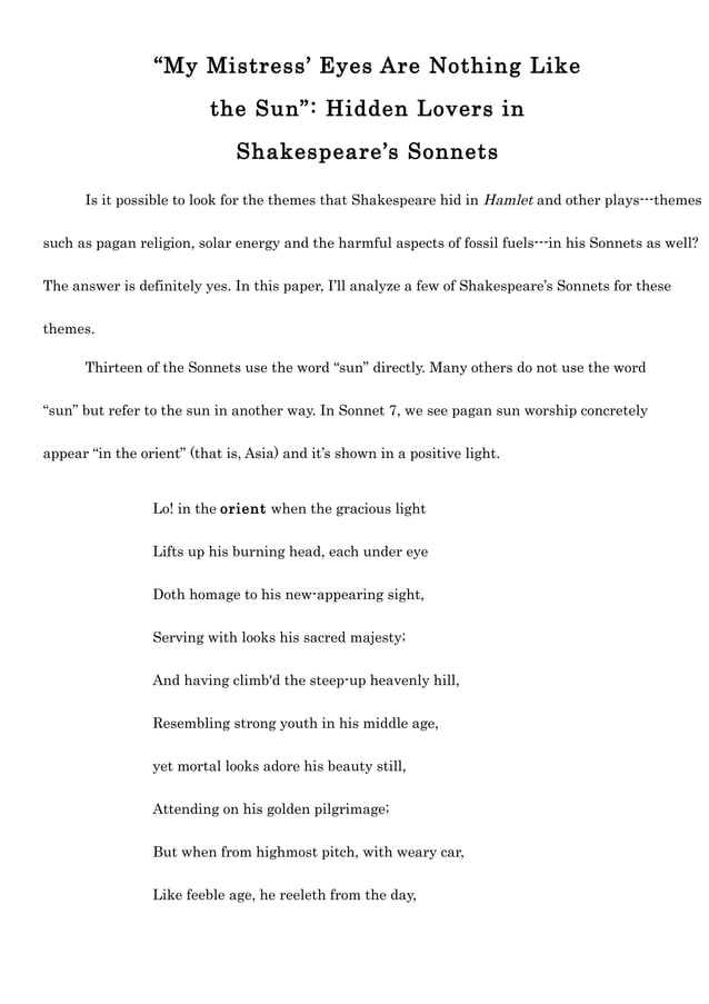 "My Mistress' Eyes Are Nothing Like the Sun": Hidden Lovers in ...