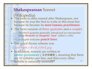 Shakespeare sonnets 18+130 | PPT