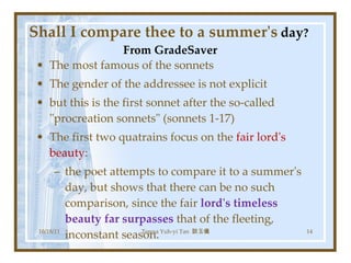 Shakespeare sonnets 18+130 | PPT