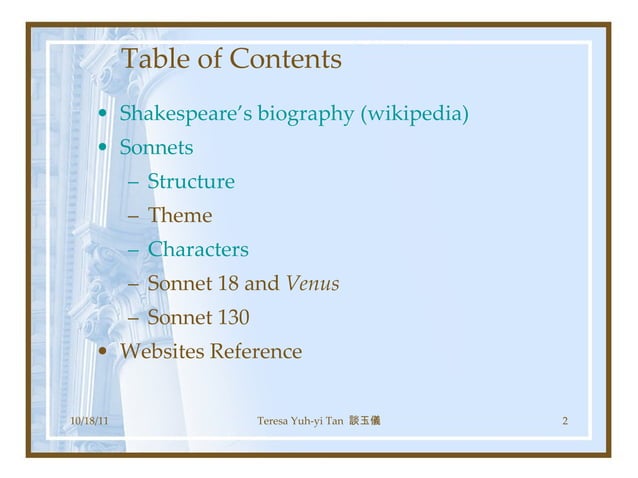 Shakespeare sonnets 18+130 | PPT