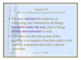 Shakespeare sonnets 18+130 | PPT