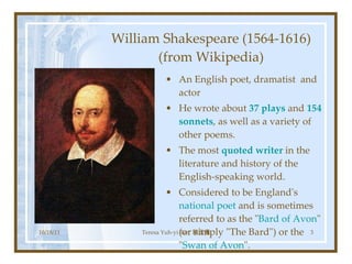 Shakespeare sonnets 18+130 | PPT