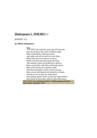 Shakespeare's poem sonnets | DOC