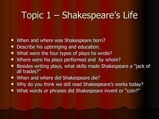 Shakespeare web quest | PPT