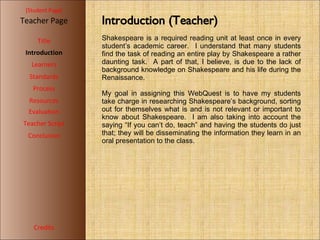 WebQuest: The Life and Times of Shakespeare | PPT | Web Conferencing ...