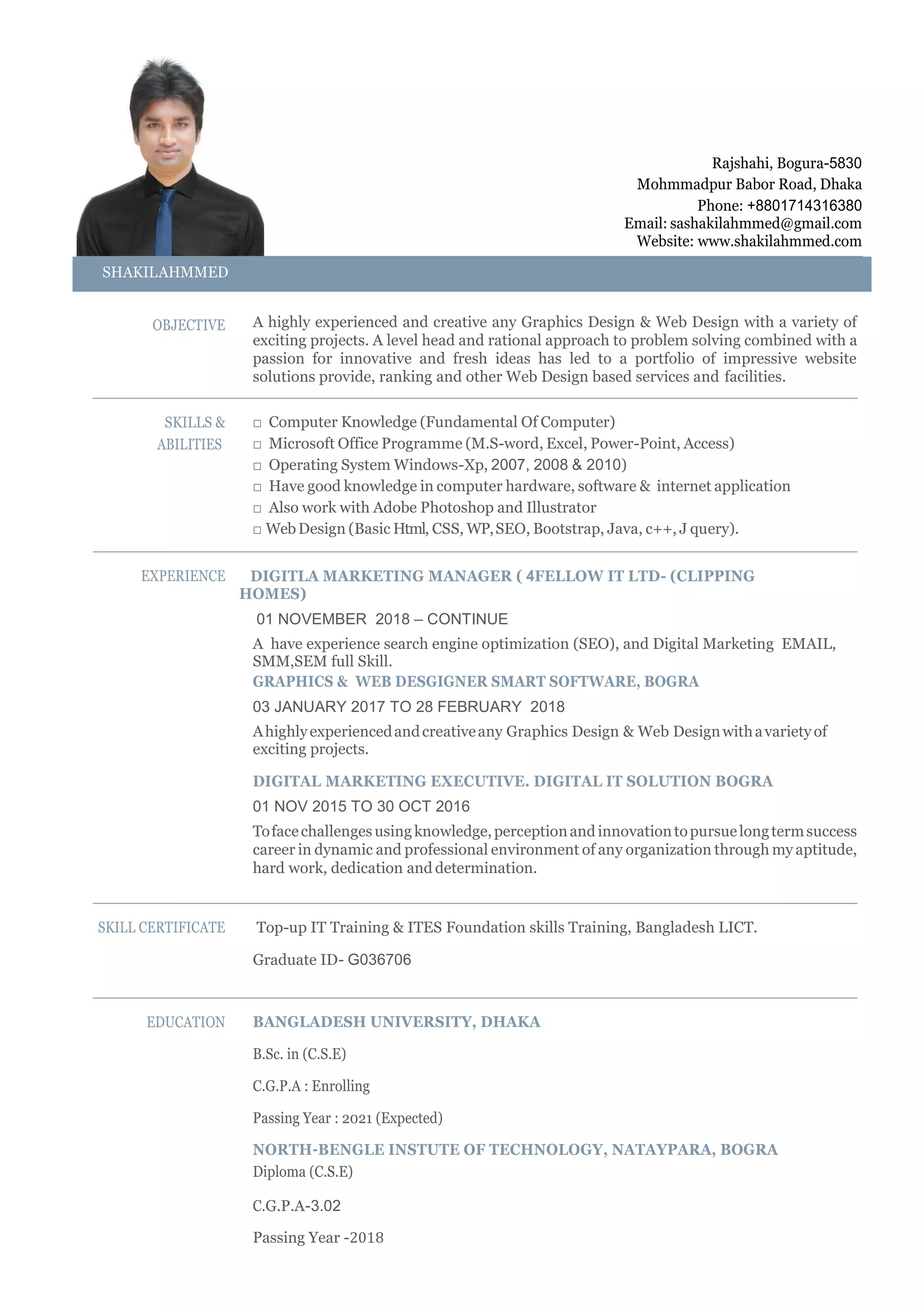 Shakil Ahmmed | Professorial SEO Expert in Bangladesh Resume | PDF