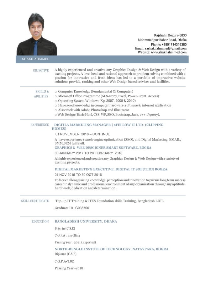 Shakil Ahmmed | Professorial SEO Expert in Bangladesh Resume | PDF