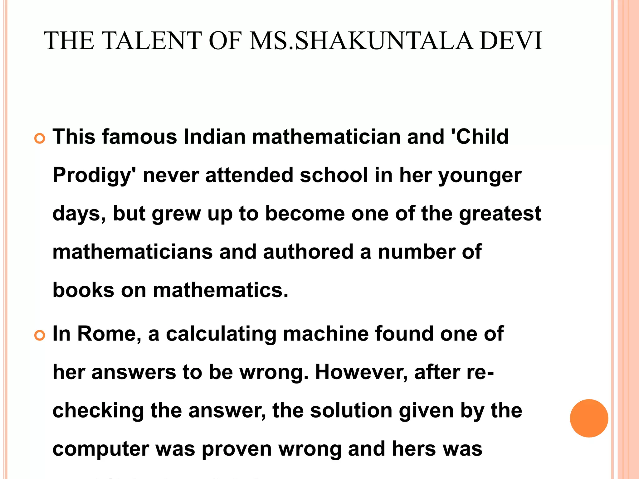 Shakuntala devi – the human computer | PPTX