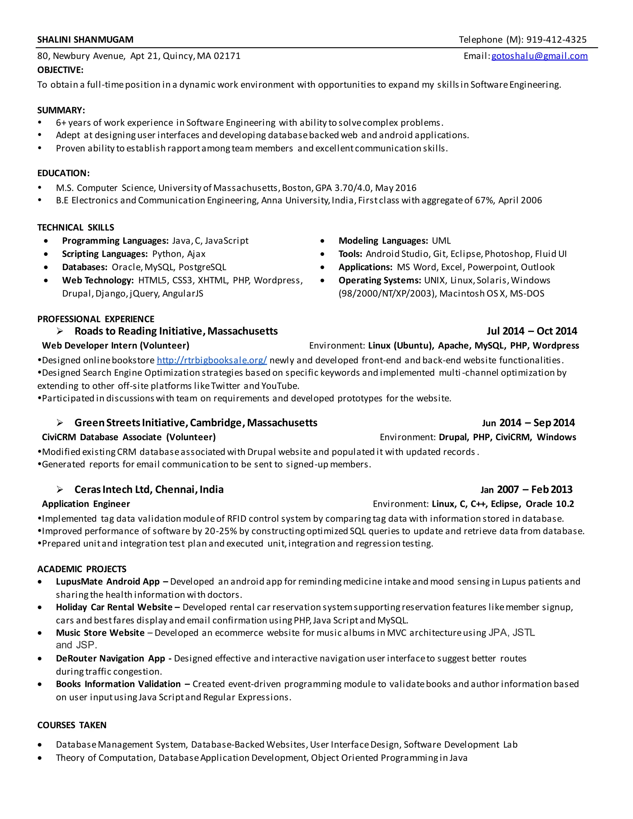 Shalini resume | DOCX