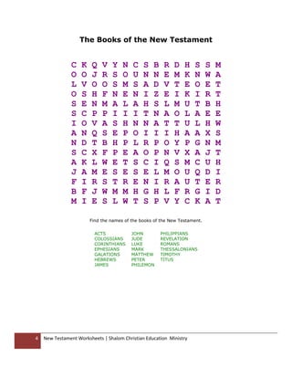 Shalom christian education the books of the new testament worksheets | PDF