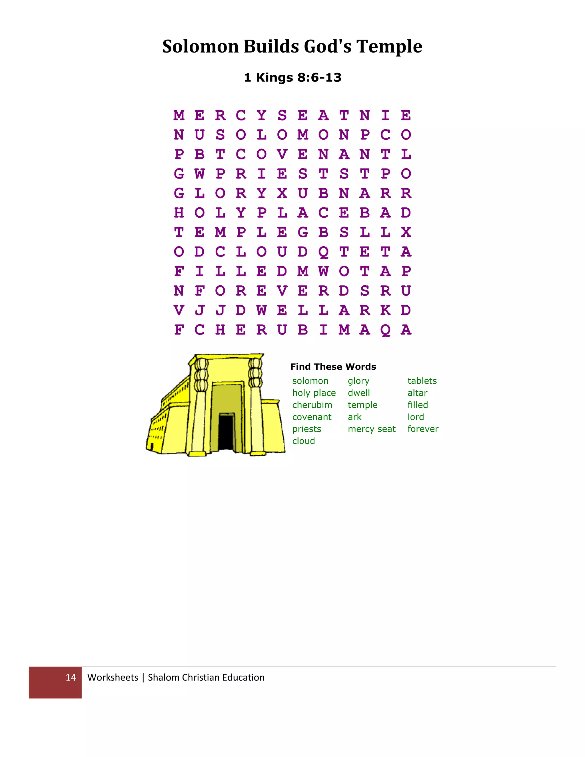 Shalom christian education the books of the old testament worksheets | PDF