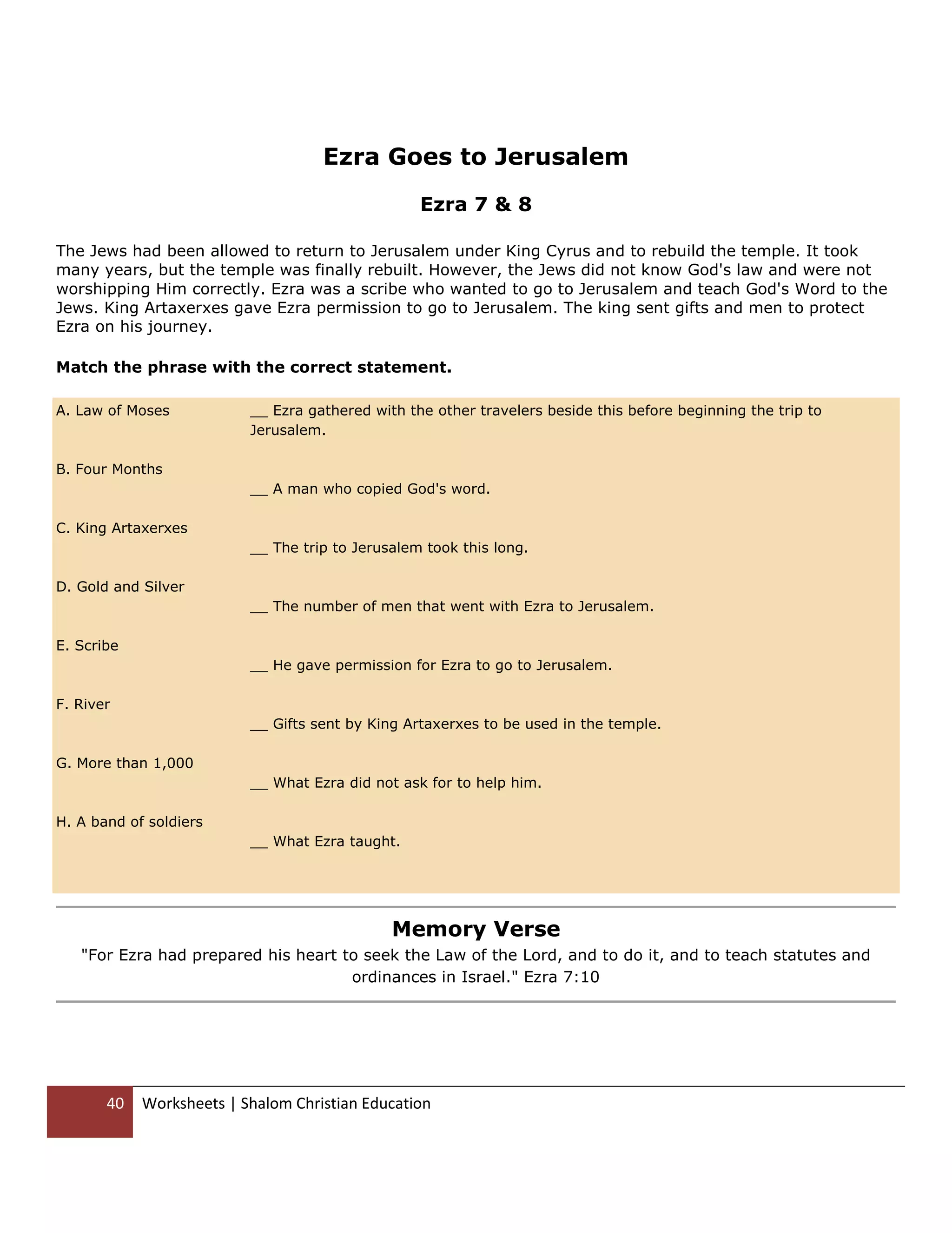 Shalom christian education the books of the old testament worksheets | PDF