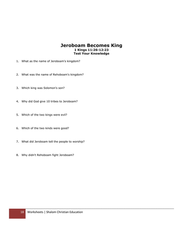 Shalom christian education the books of the old testament worksheets | PDF