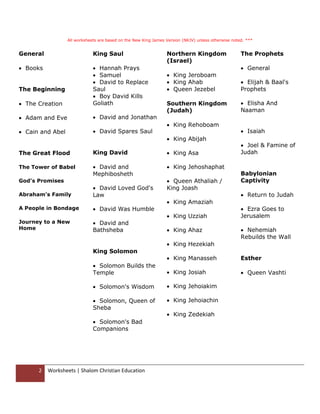 Shalom christian education the books of the old testament worksheets | PDF