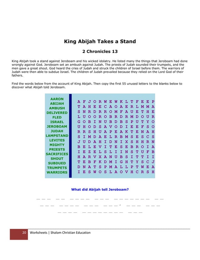 Shalom christian education the books of the old testament worksheets | PDF
