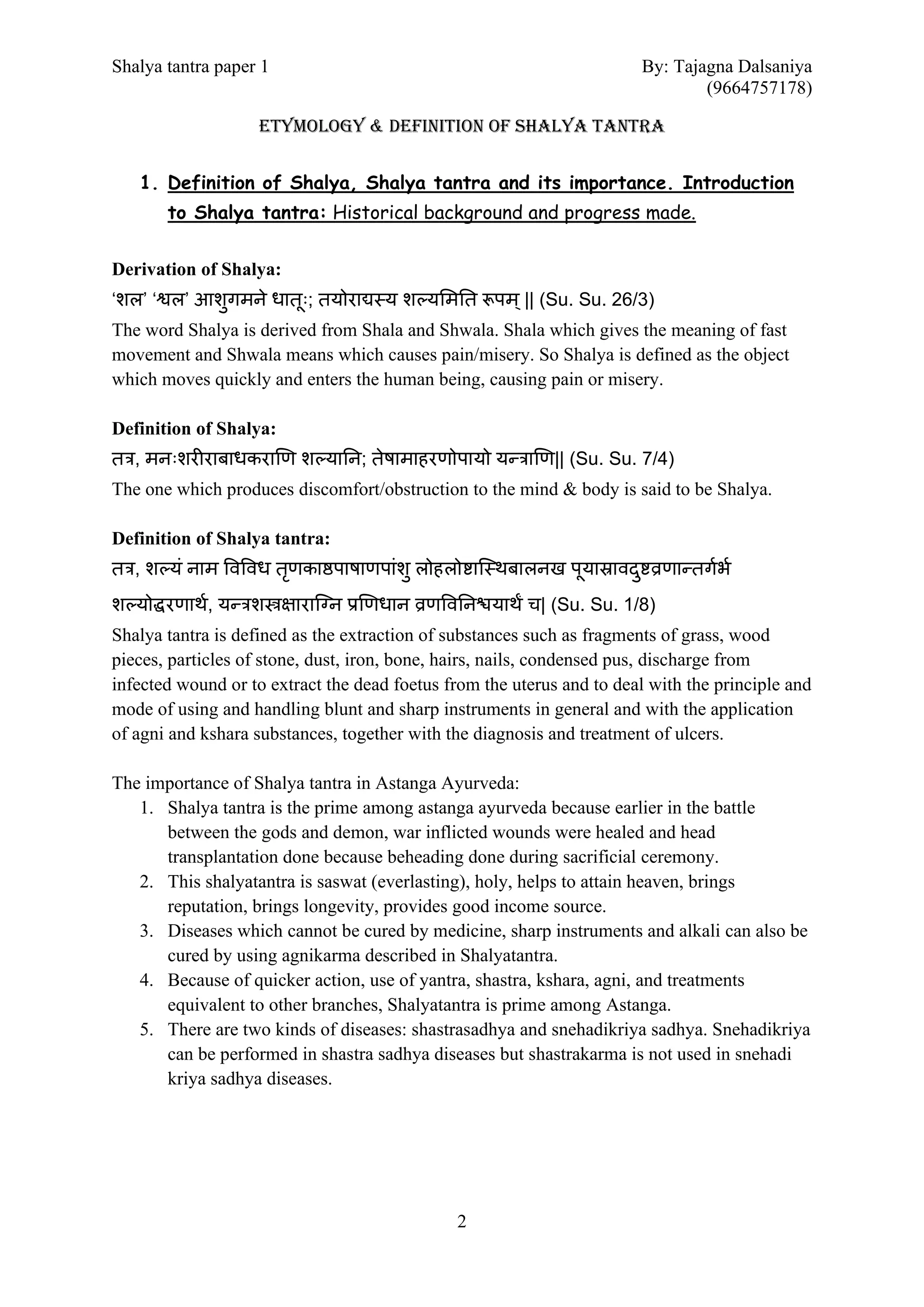 Shalya Tantra paper 1 bams ayurvedic notes | PDF