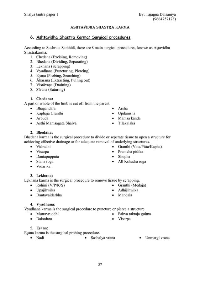 Shalya Tantra paper 1 bams ayurvedic notes | PDF | Hinduism | Religion ...