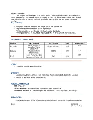 Shama nadaf python developer | PDF | Web Development | Internet