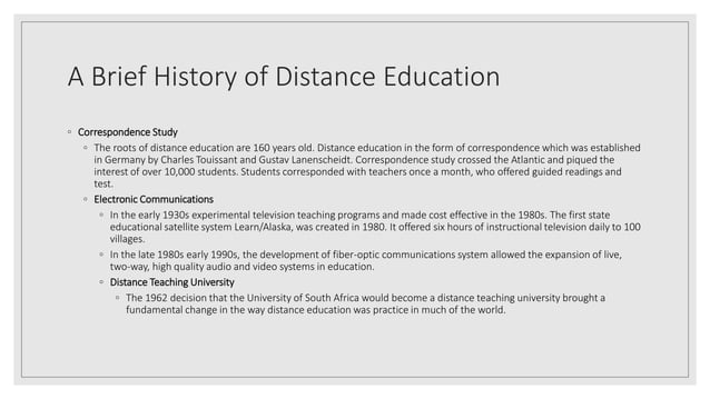 Definitions, History and Theories of Distance Education | PPT