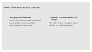 Definitions, History and Theories of Distance Education | PPT