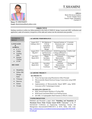 SHAMINI RESUME | PDF
