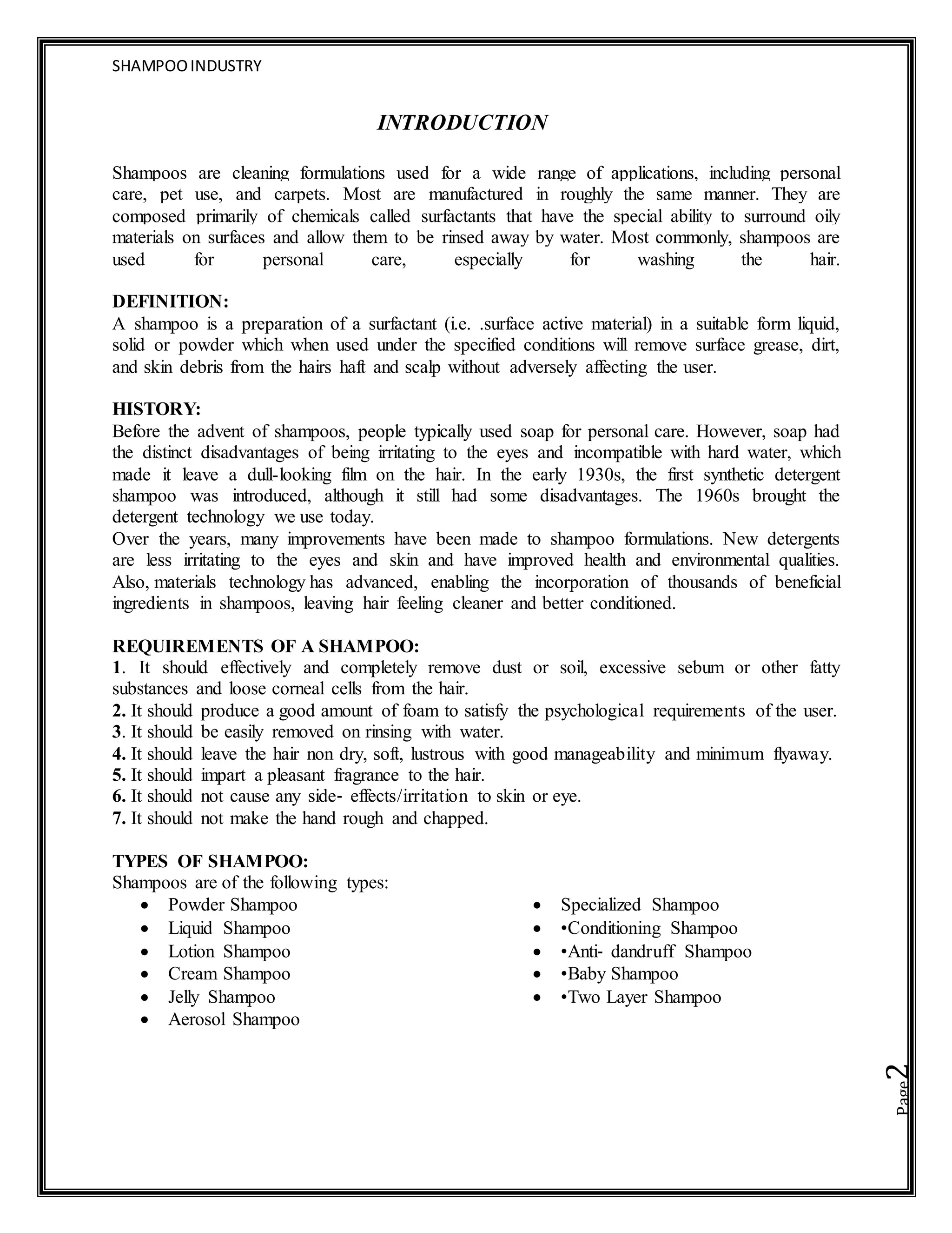 Shampoo industry | DOCX