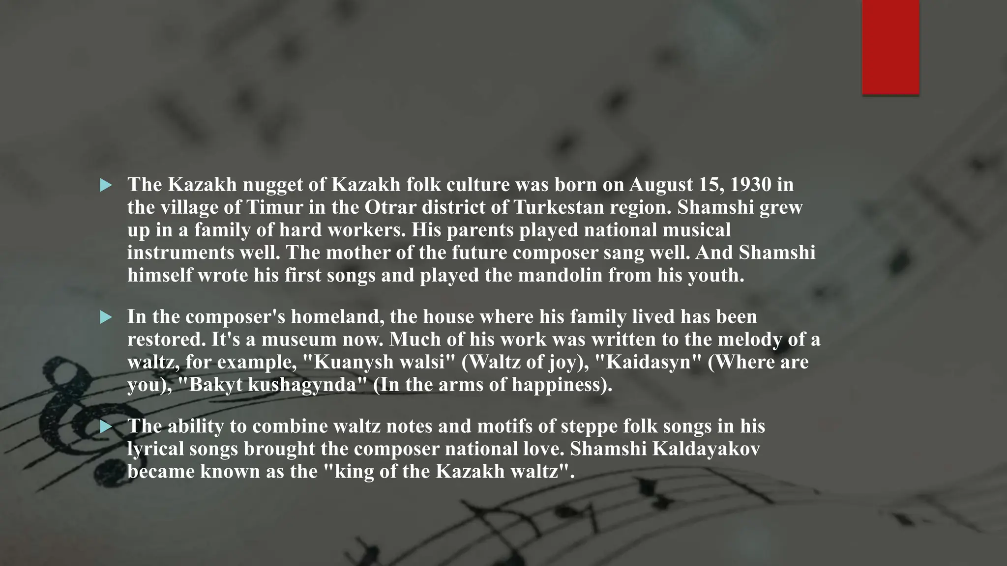 Presentation about Kazakh composer Shamshi Kaldayakov | PPT