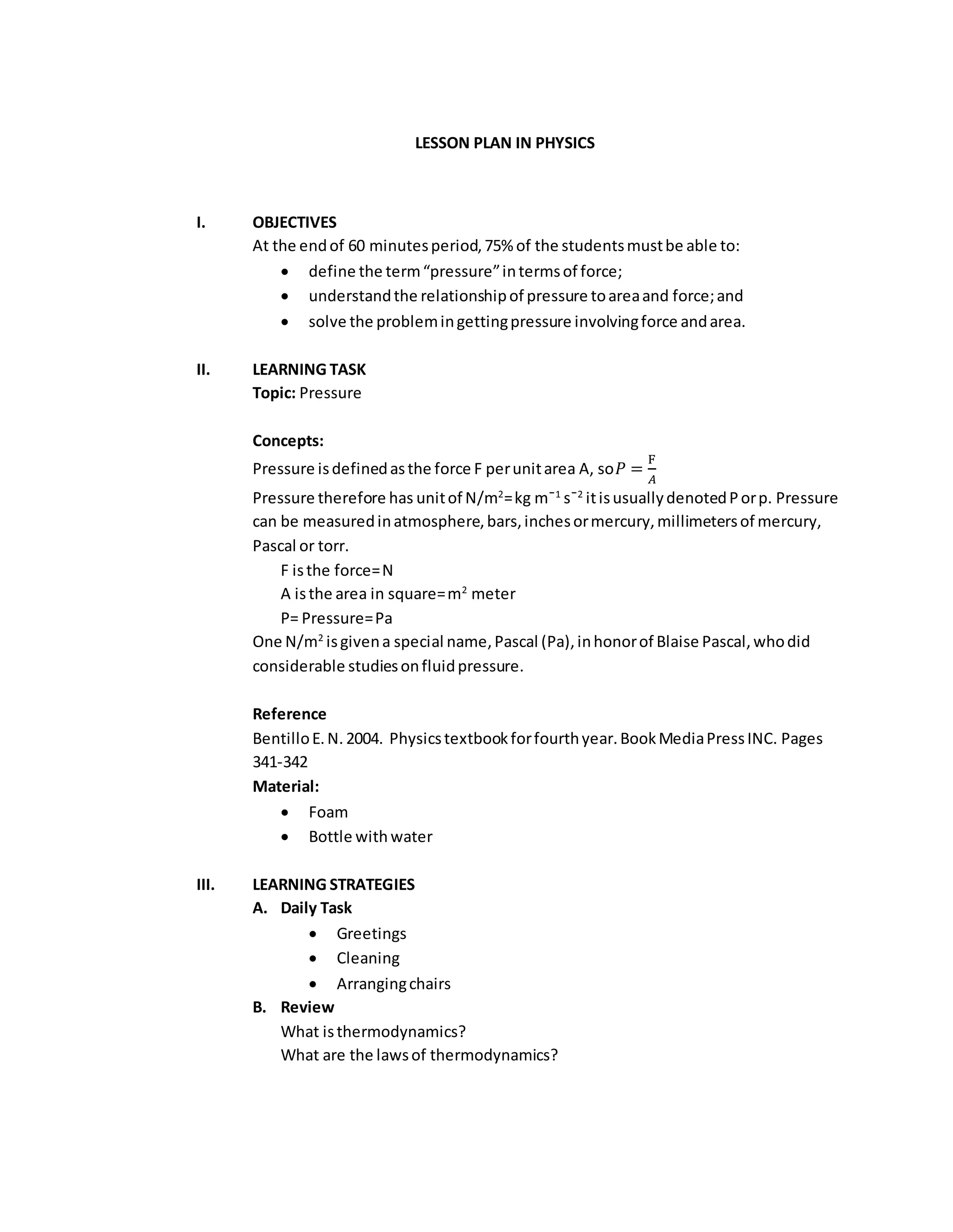 Lesson Plan in Physics | DOCX