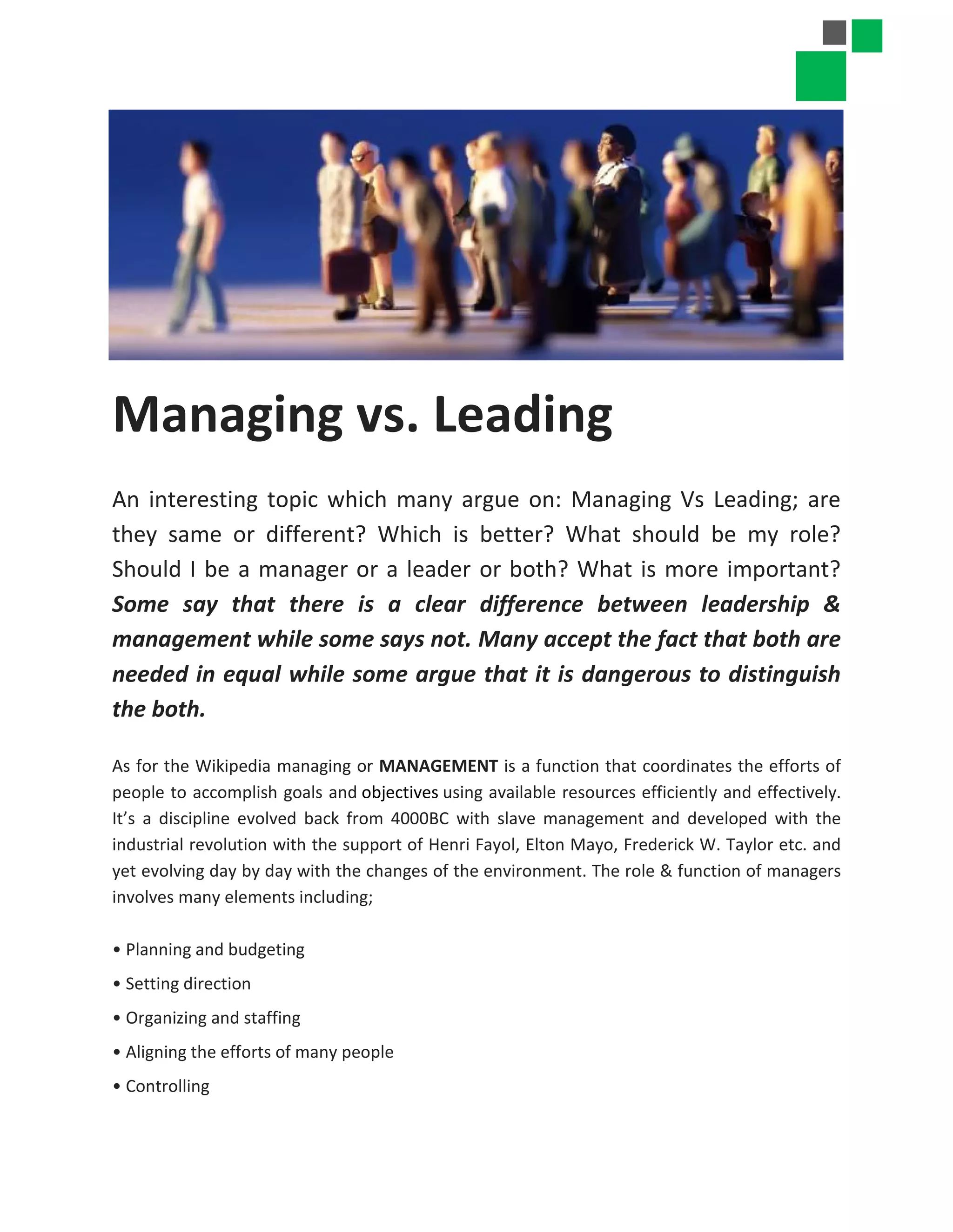 Managing vs Leading | PDF