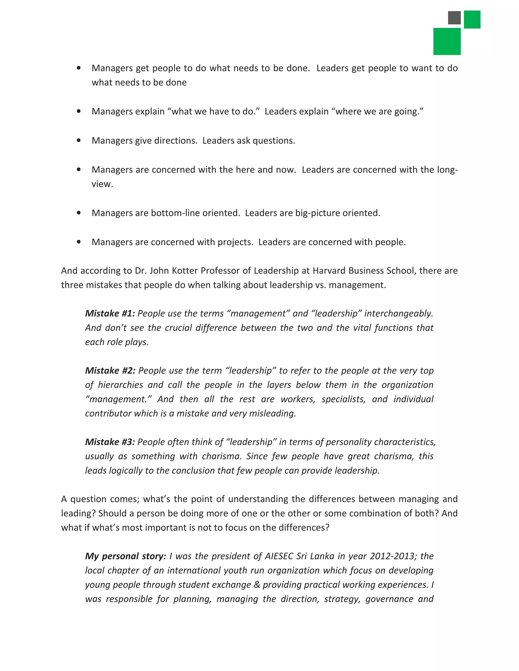 Managing vs Leading | PDF
