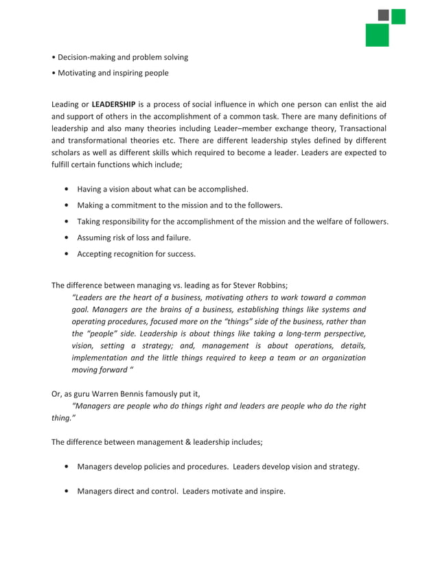 Managing vs Leading | PDF | Executive Leadership & Management | Business