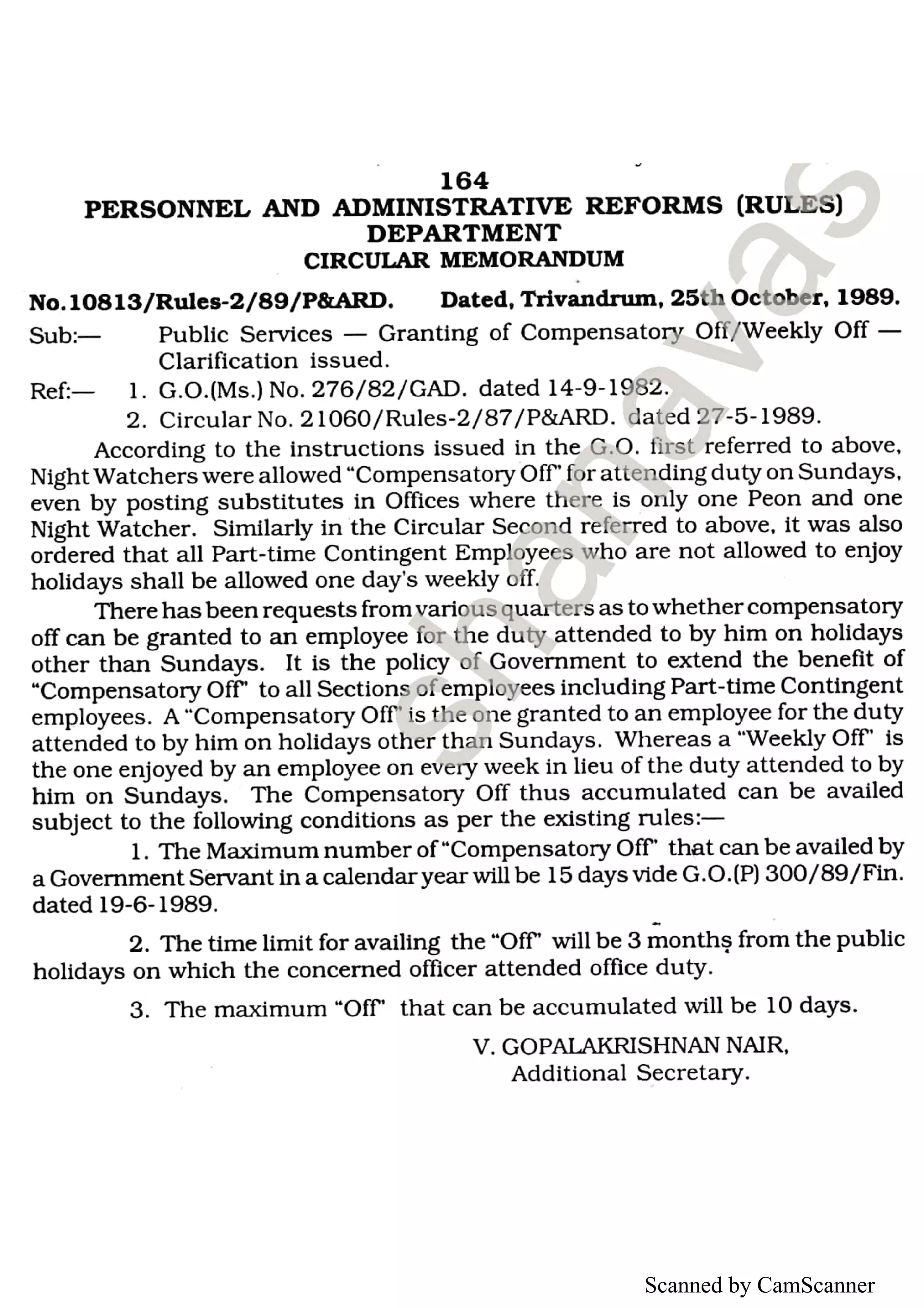 Compensatory off granted to Kerala Government Employees -Guidelines ...