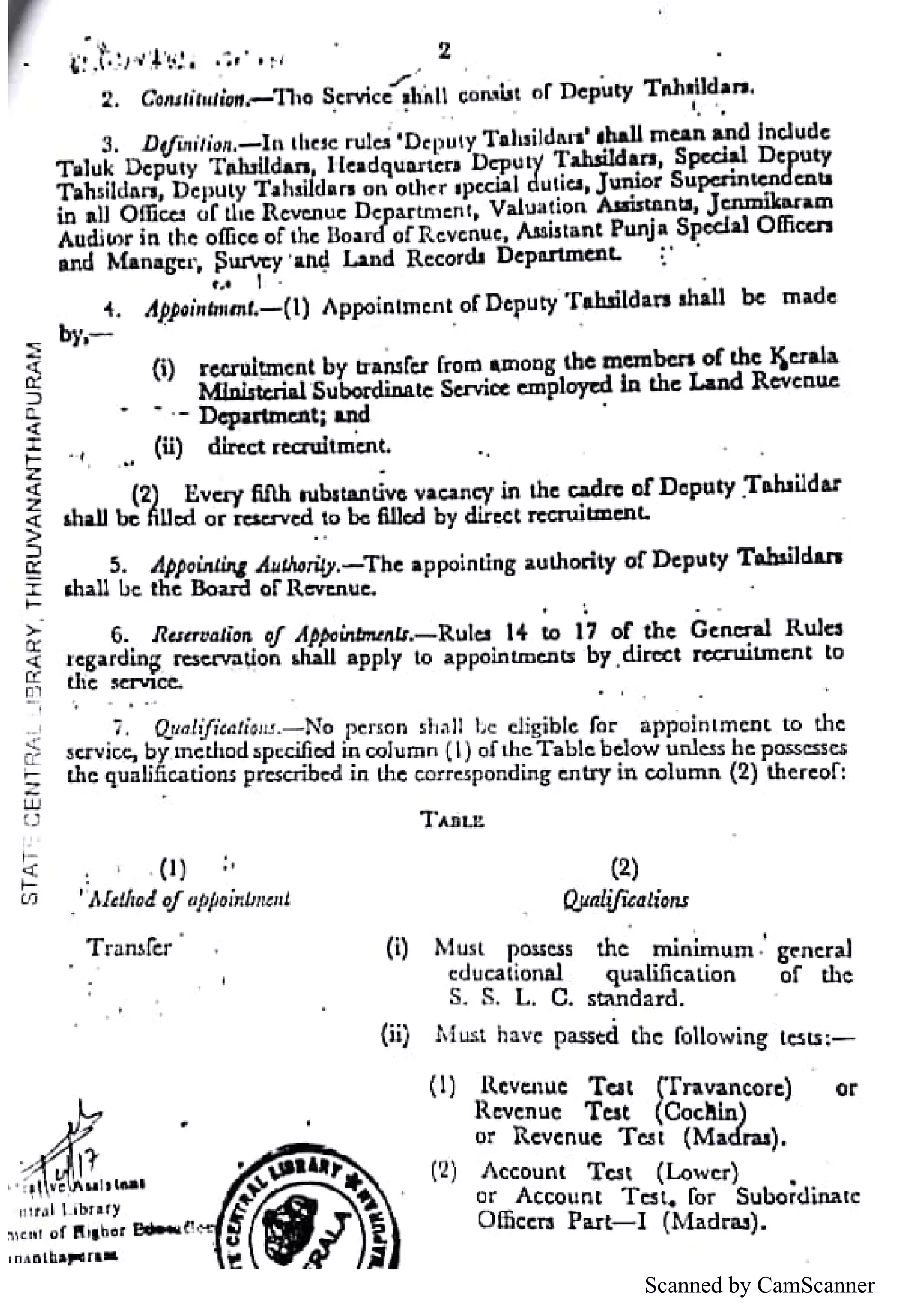 Kerala Revenue Subordinate Service special Rules 1980- DEPUTY TAHSILDAR ...