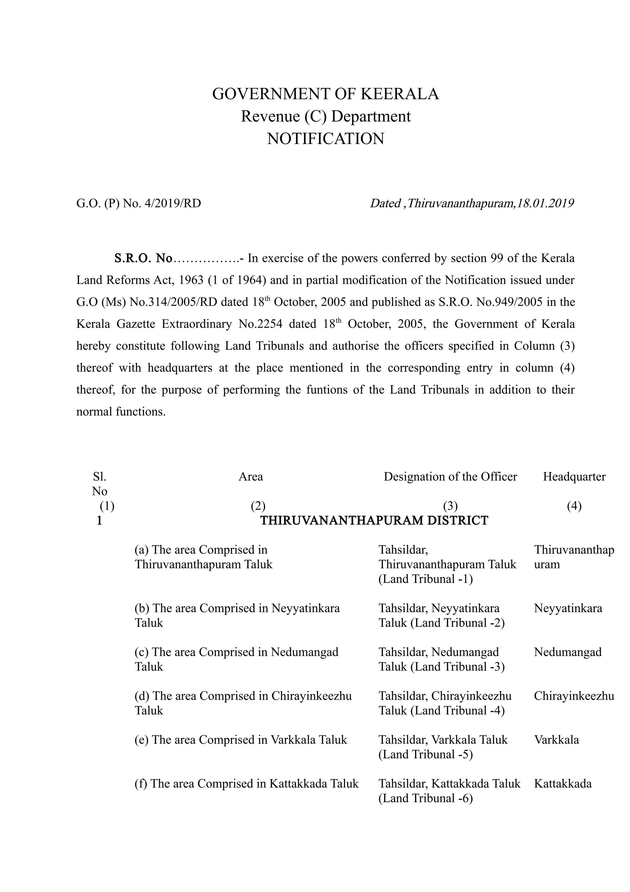 GOP 4/2019 - Jurisdiction of of Land tribunals in KERALA uploaded by T ...