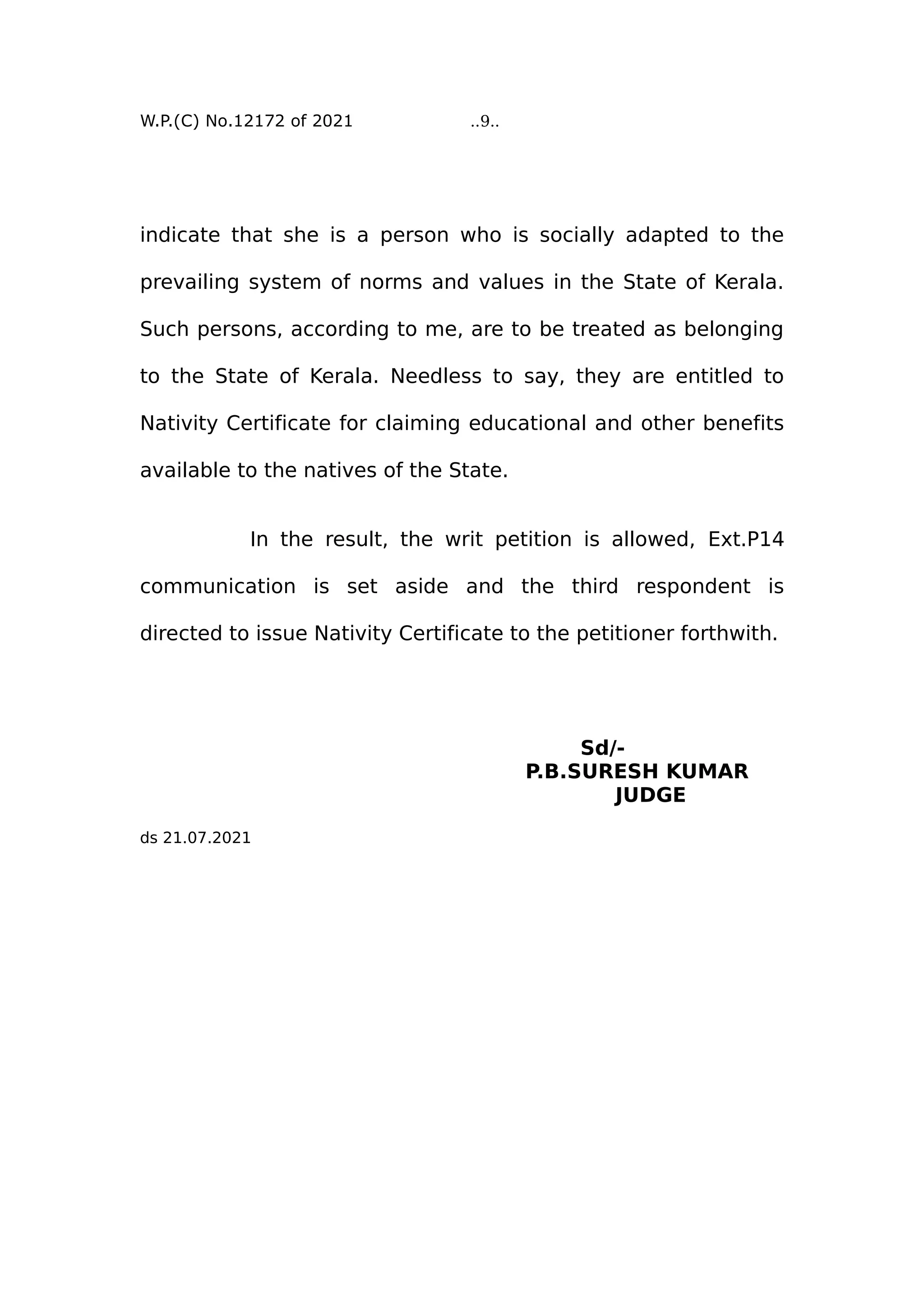 Kerala nativity certificate criteria for issue High Court Judgement uploaded by James Joseph ...