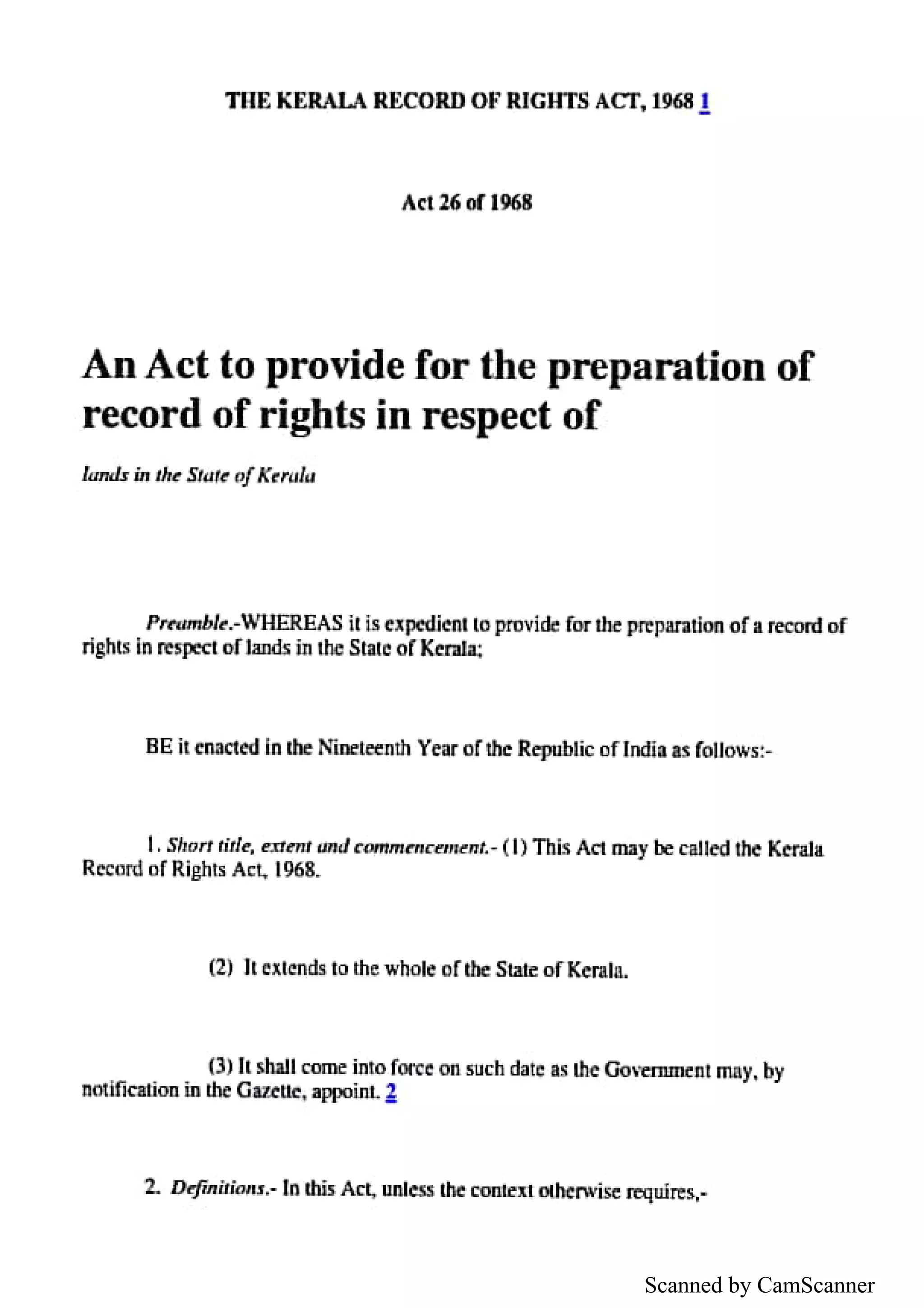 Kerala ROR Act 1968 ROR സംബന്ധിച്ച് ഒരു നിയമം തന്നെ ഉണ്ട്.kerala Record ...