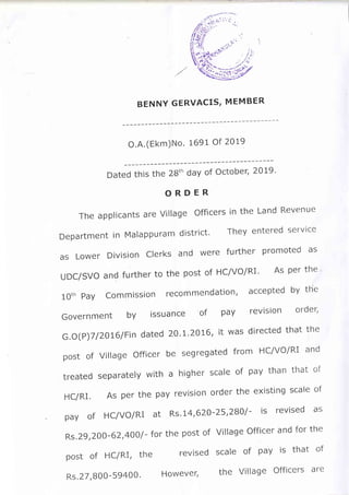 Kerala village officer salary scale upgrade order-OA 1691/19 | PDF