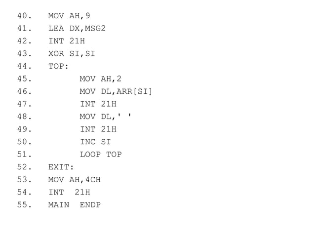bubble sorting of an array in 8086 assembly language | PPTX | Programming Languages | Computing