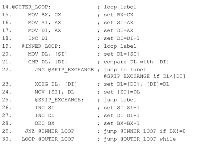 bubble sorting of an array in 8086 assembly language | PPTX | Programming Languages | Computing